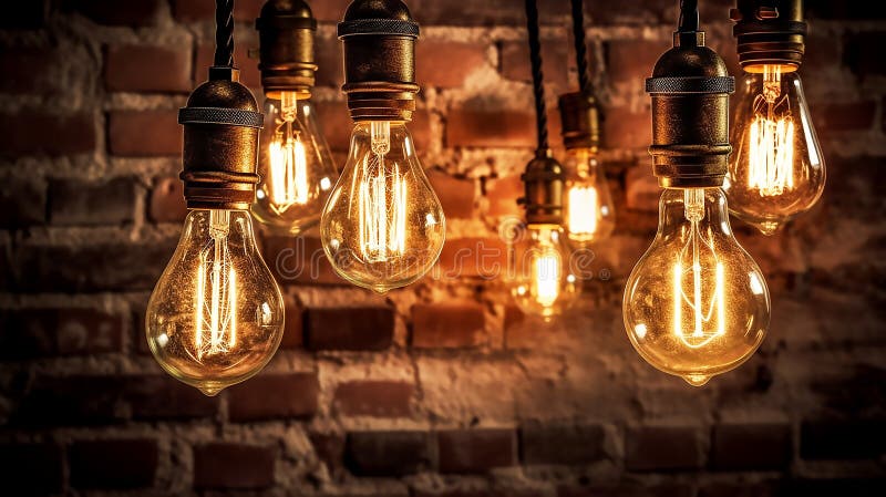 Generative Ai Tools, Antique Edison Style Light Bulbs on Brick Wall ...