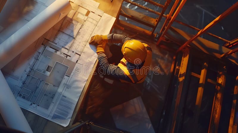 Generative AI Top View of Architectural Engineer Working on His ...