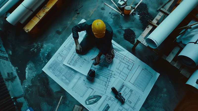 Generative AI Top View of Architectural Engineer Working on His ...