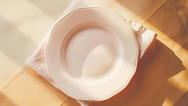 Generative AI Top View on Colored Background Empty Round White Plate on ...