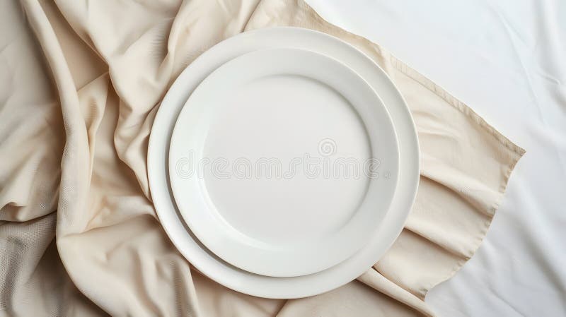 Generative AI Top View on Colored Background Empty Round White Plate on ...