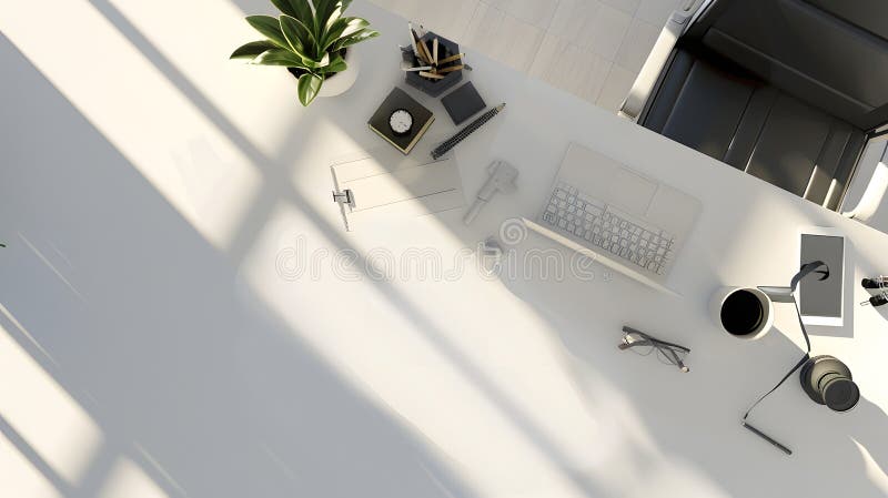 Generative AI Top View with Copy Space of Office Desk with Accessories ...