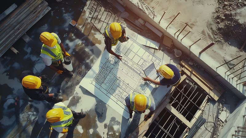 Generative AI Top View of Engineer Architect Contractor and Foreman are ...
