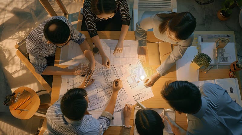 Generative AI Top View of Group of Smart Asian Architect Interior ...