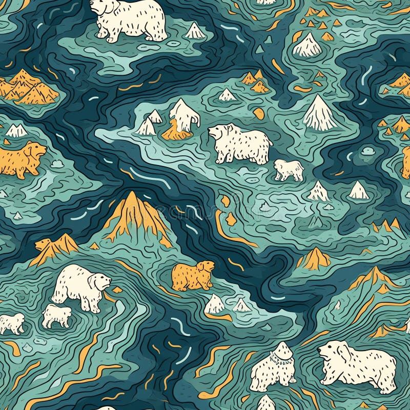 Generative AI Topographic Map Seamless Pattern- Stock Illustration ...