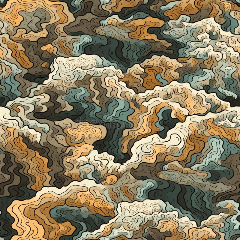 Generative AI Topographic Map Seamless Pattern- Stock Illustration ...