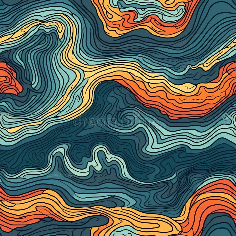 Generative AI Topographic Map Seamless Pattern- Stock Illustration ...