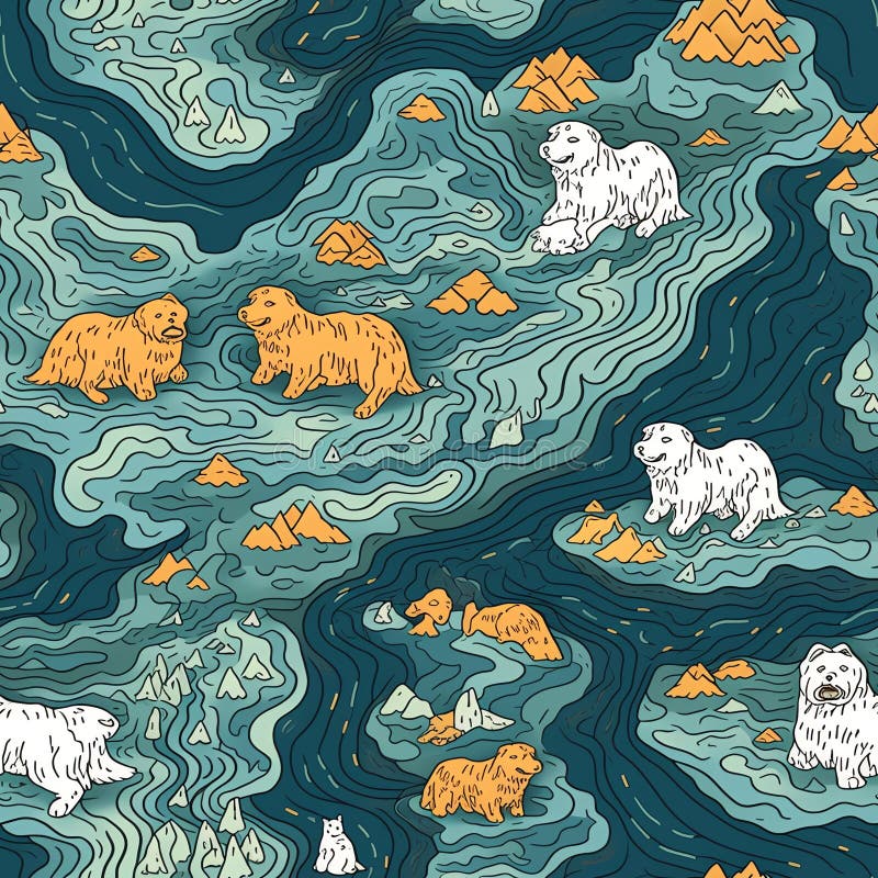 Generative AI Topographic Map Seamless Pattern- Stock Illustration ...