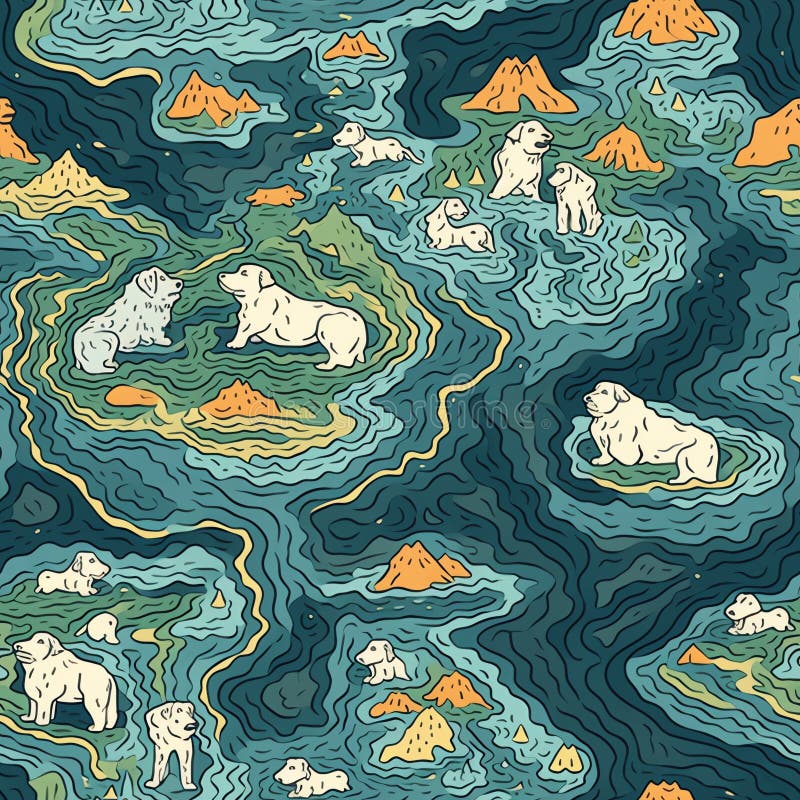 Generative AI Topographic Map Seamless Pattern- Stock Illustration ...