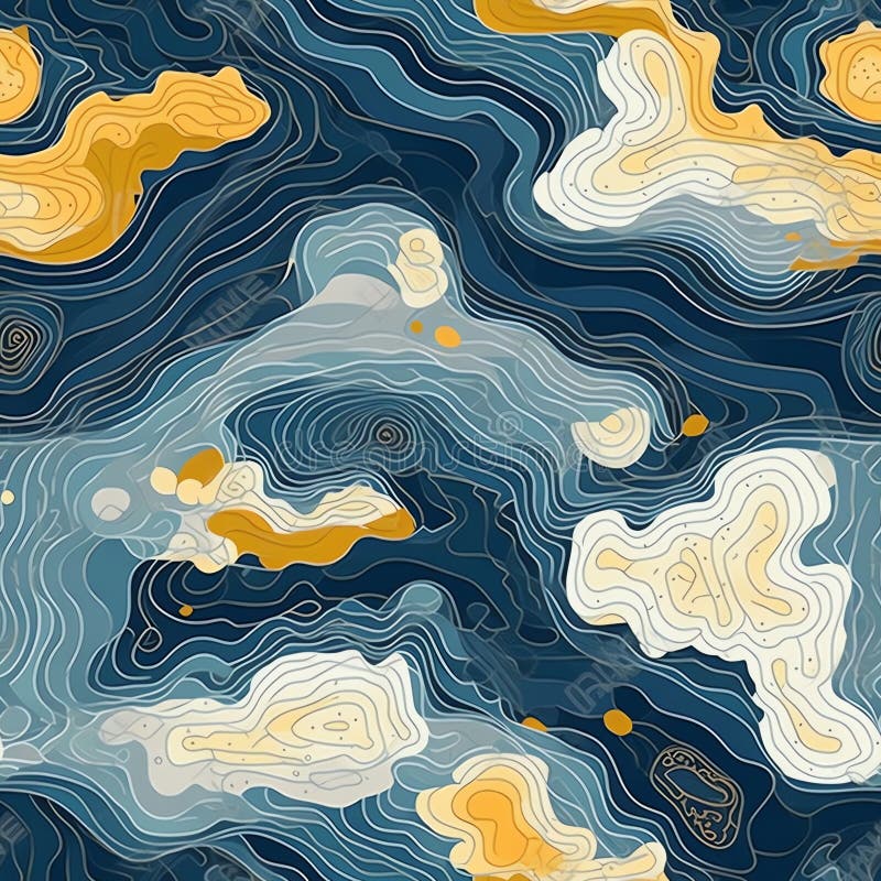 Generative AI Topographic Map Seamless Pattern- Stock Illustration ...