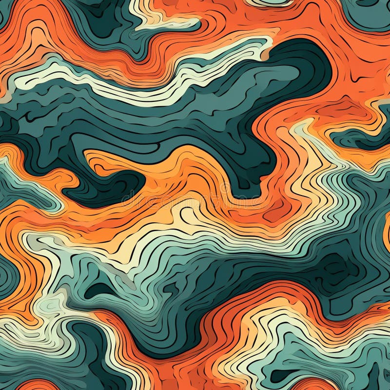 Generative AI Topographic Map Seamless Pattern- Stock Illustration ...