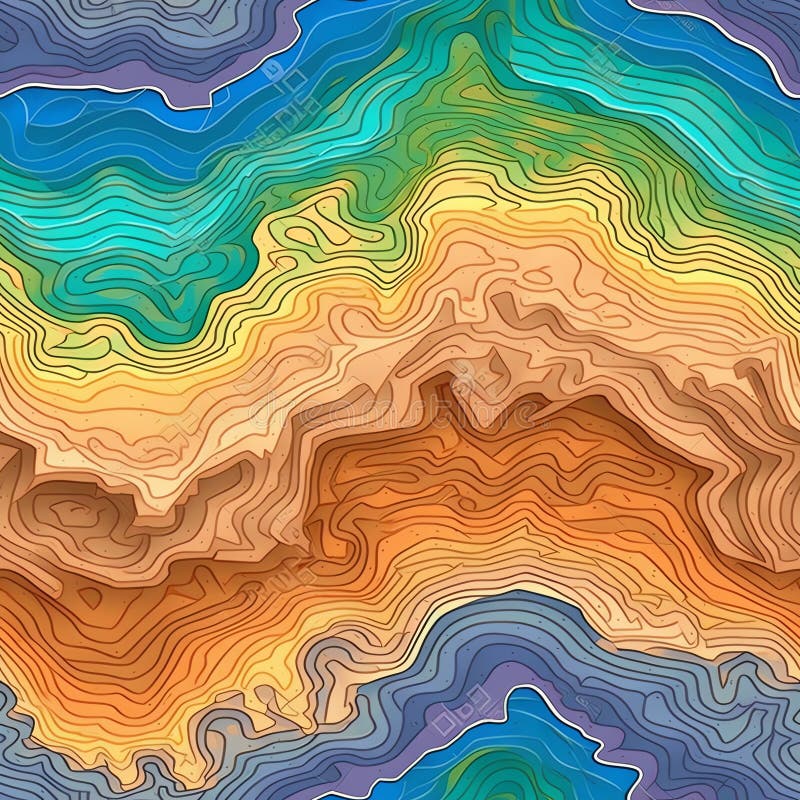 Generative AI Topographic Map Seamless Pattern- Stock Illustration ...