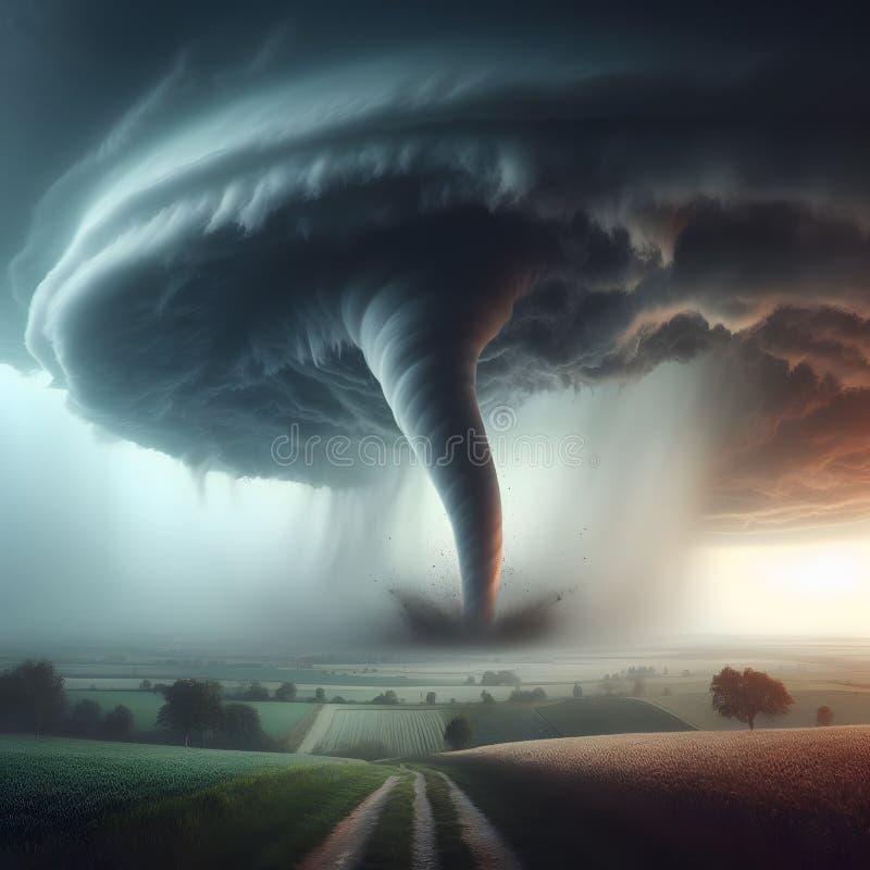 Generative AI, Tornado Over the Countryside Stock Illustration ...