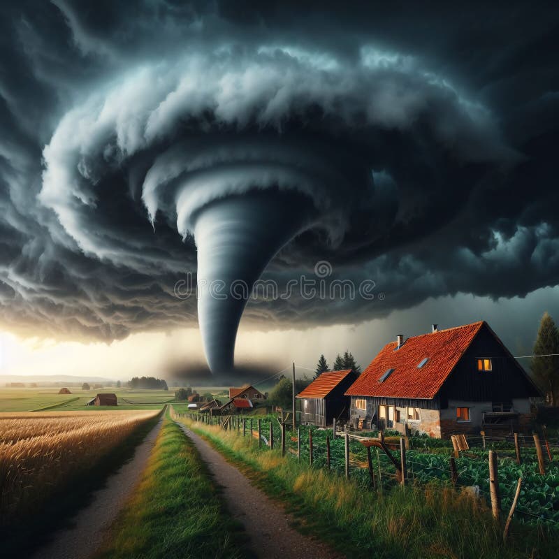 Generative AI, Tornado Over the Countryside Stock Illustration ...