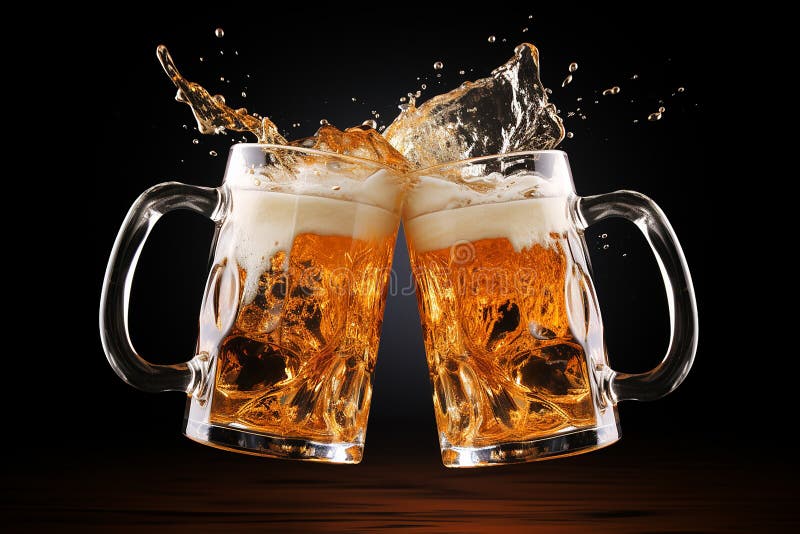 Generative AI Two Pints of Beer Colliding with Each Stock Illustration ...