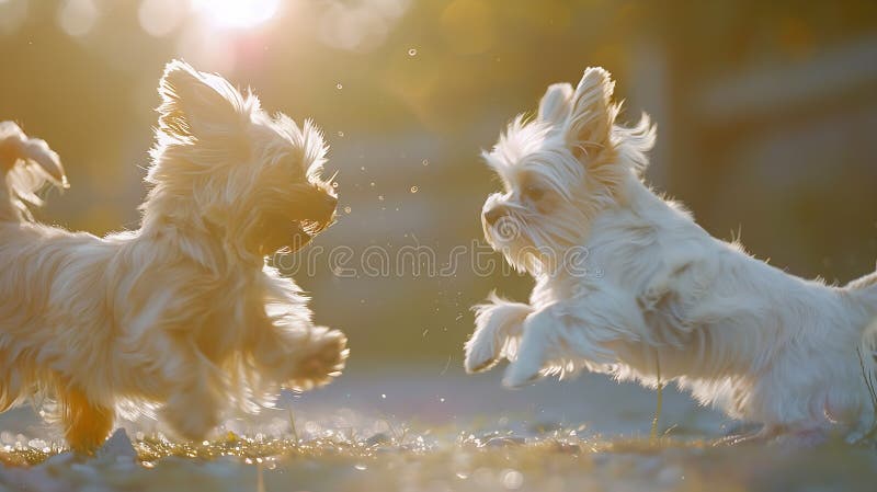 Generative AI Two Small Dogs Playing Together Outdoors Business Concept ...