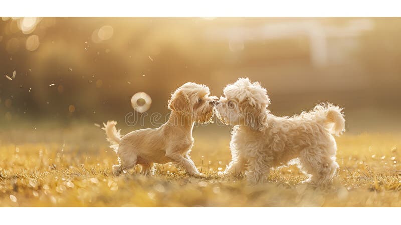 Generative AI Two Small Dogs Playing Together Outdoors Business Concept ...