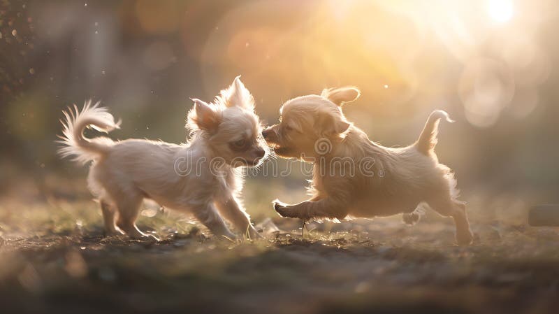 Generative AI Two Small Dogs Playing Together Outdoors Business Concept ...