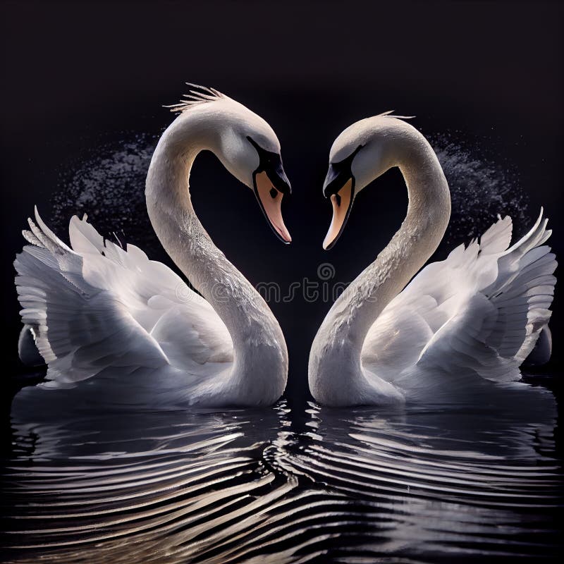 Generative AI: Two Swans Forming a Heart Stock Illustration ...