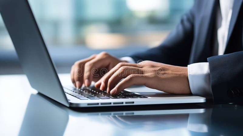 Generative AI, Typing on Keyboard Closeup, Shot Hands Using Laptop ...