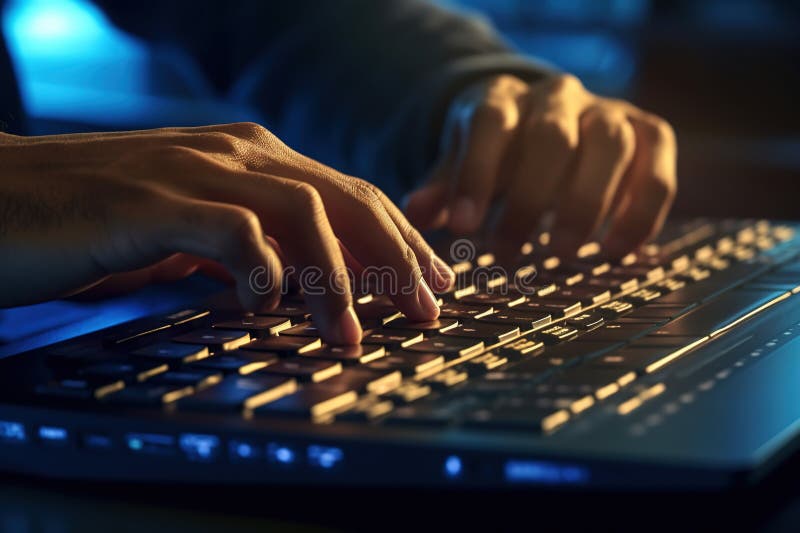 Generative AI, Typing on Keyboard Closeup, Shot Hands Using Laptop ...