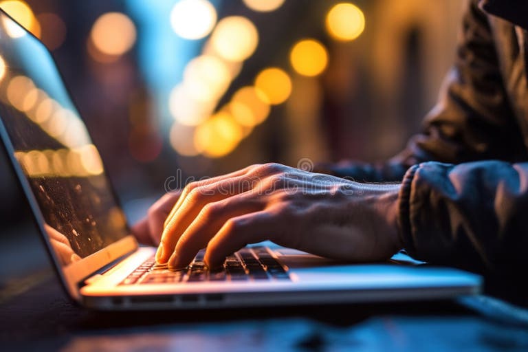 Generative AI, Typing on Keyboard Closeup, Shot Hands Using Laptop ...