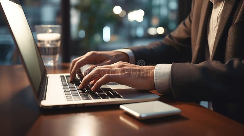 Generative AI, Typing on Keyboard Closeup, Shot Hands Using Laptop ...