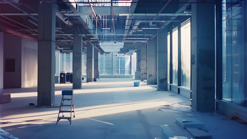 Generative AI an Under Construction Office Building Interior. a Huge ...