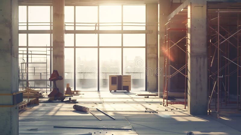 Generative AI an Under Construction Office Building Interior. a Huge ...