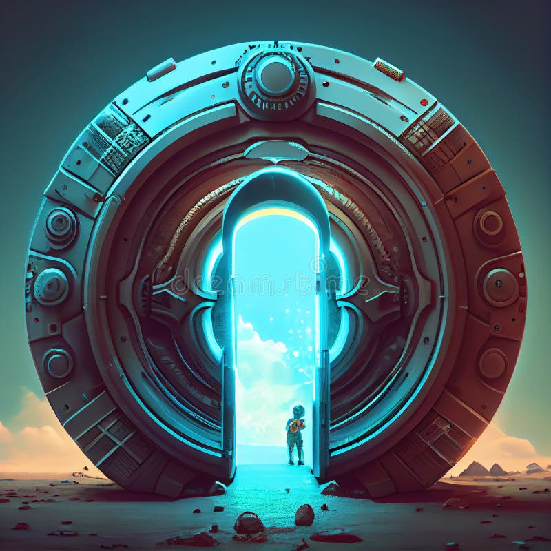 Generative AI:universe Sci-fi Technology Portal To Another in a Desert ...