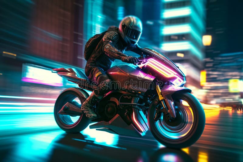 Generative AI. Urban Adventure on a High-Speed Motorcycle Stock ...
