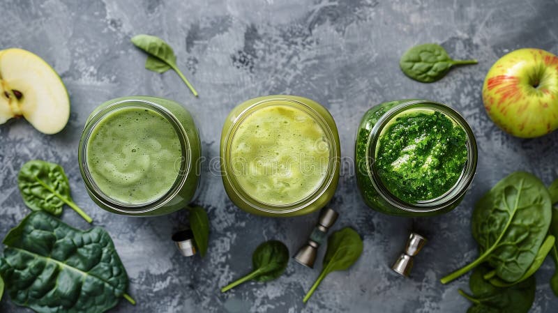 Generative Ai Variety Of Three Color Green Spinach Kale Apple Yogurt