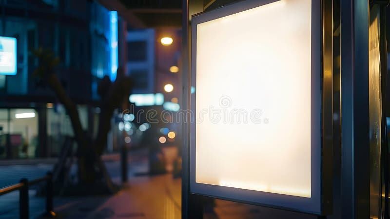 Generative AI Vertical Billboard Screen Light Box in Night at the Bus ...