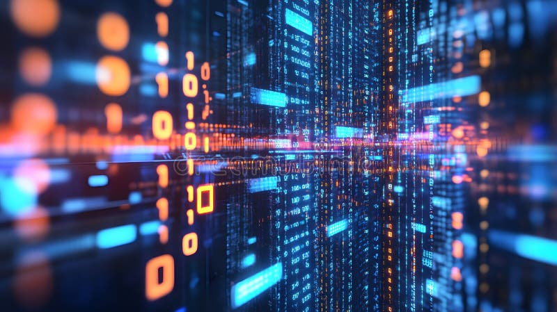 Generative AI. Vibrant Digital Landscape Showcasing Binary Code and ...