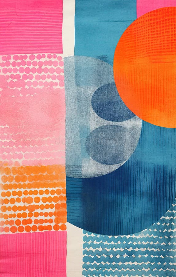 Generative AI, Vintage Abstract Risograph Collage Colorful Shapes Stock ...
