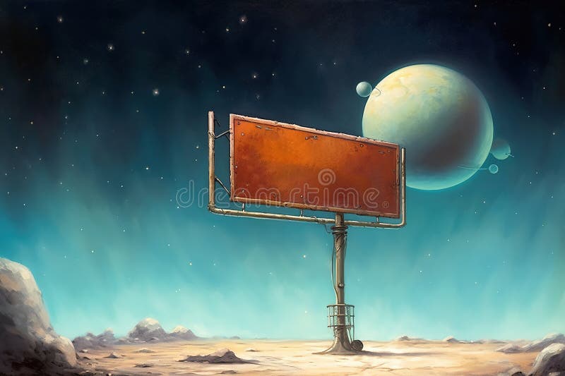 Generative AI, Vintage Empty Sing or Billboard in the Desert of Alien ...