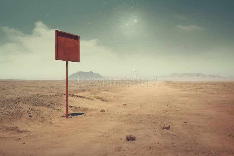Generative AI, Vintage Empty Sing or Billboard in the Desert of Alien ...