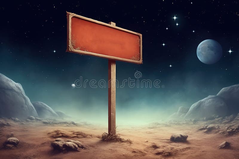 Generative AI, Vintage Empty Sing or Billboard in the Desert of Alien ...