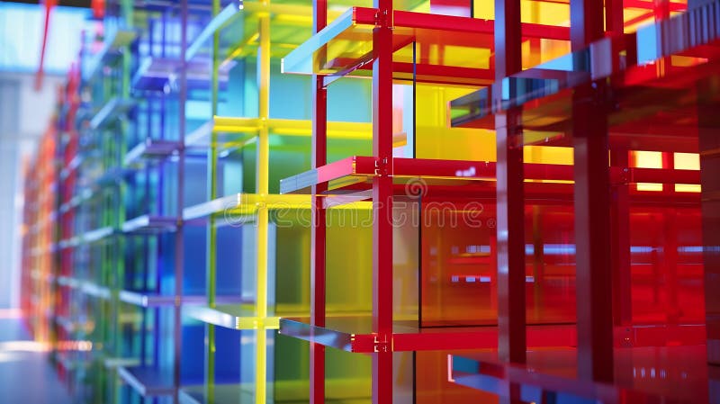Generative AI Warehouse Interior with Colorful Shelving System Business ...