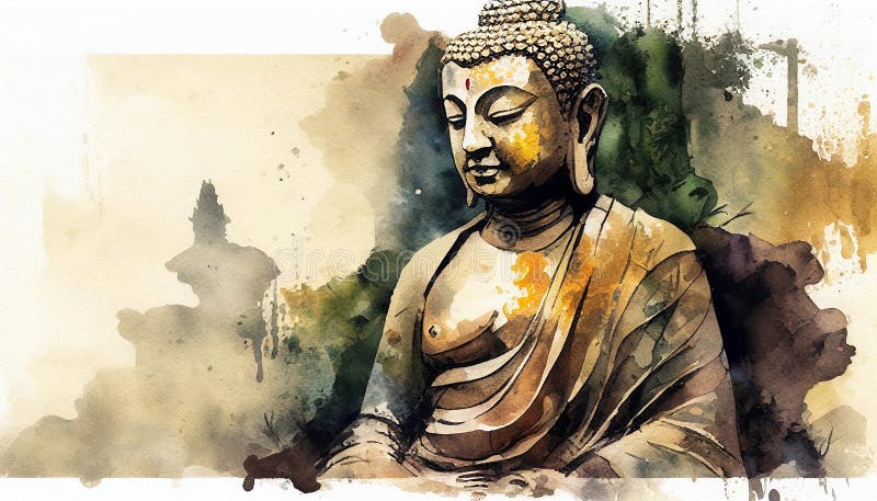 Generative AI, Watercolor Buddha Painting Stock Illustration ...