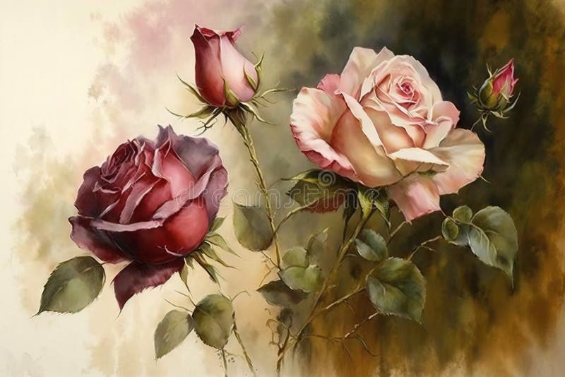 Generative AI. Watercolor Roses Composition Bouquet in Romantic Style ...