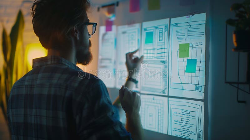 Generative Ai Website Development Uiux Front End Designer Reviewing Sketched Wireframe Layout