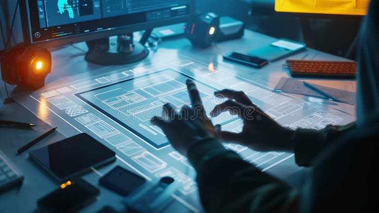 Generative AI Website Development UIUX Front End Designer Reviewing Sketched Wireframe Layout ...