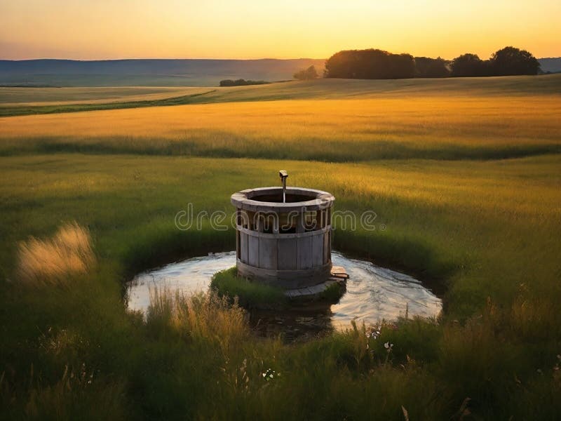 Well in the Middle of the Field Stock Illustration - Illustration of ...