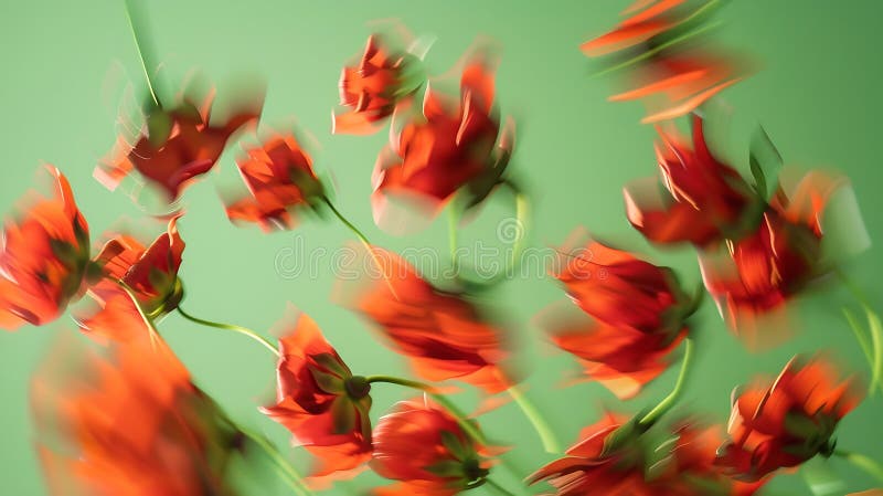 Generative AI Whirling Abstract Pattern of Red Flowers with a Blurred ...