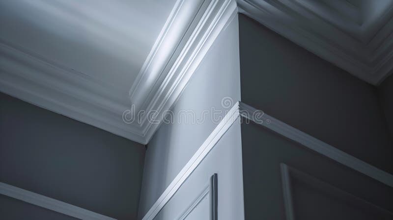 Generative AI White Ceiling with a White Plinth in a Room with Gray ...