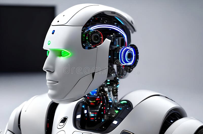 Generative AI White Robot Head Stock Illustration - Illustration of ...