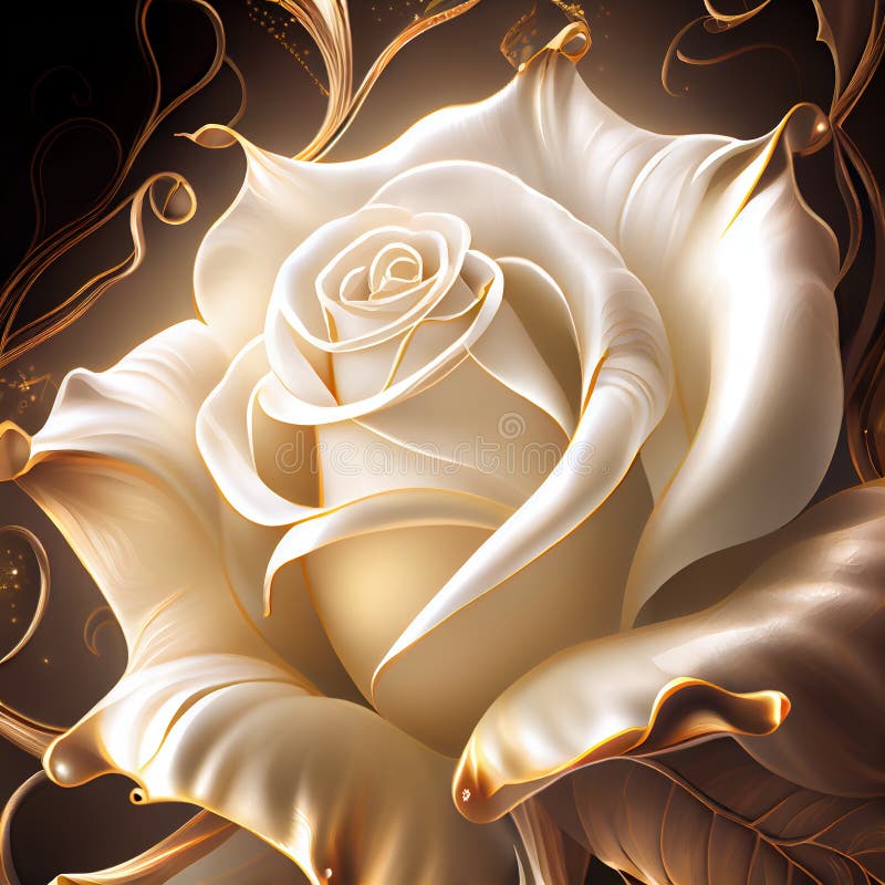 Generative AI: Withe Rose with Gold Ornament in Luxurious Golden ...