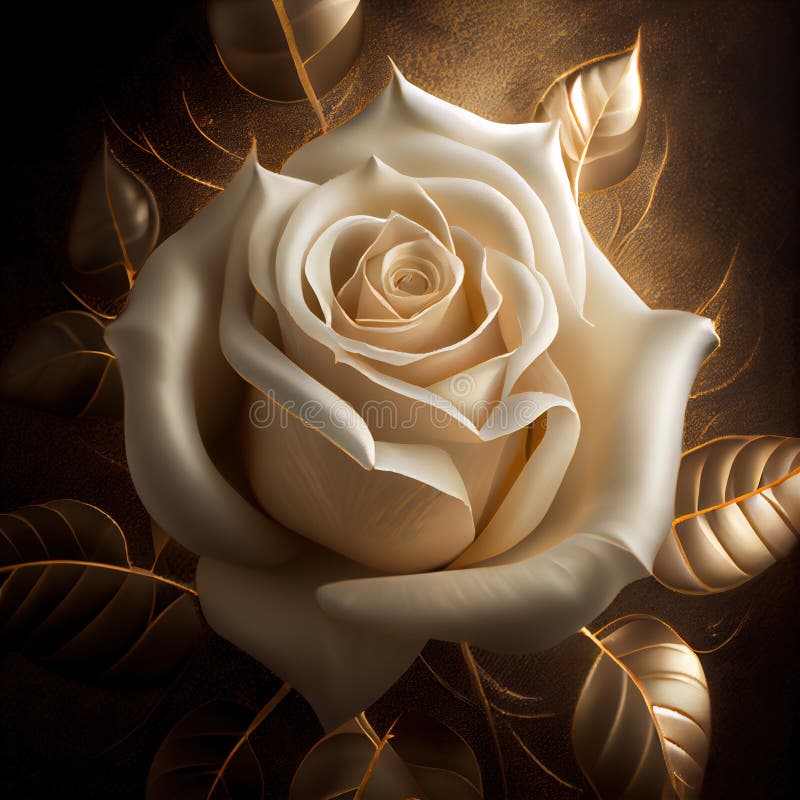 Generative AI: Withe Rose with Gold Ornament in Luxurious Golden ...