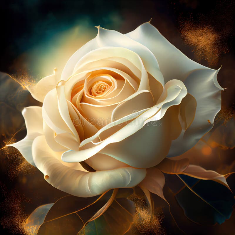 Generative AI: Withe Rose with Gold Ornament in Luxurious Golden ...